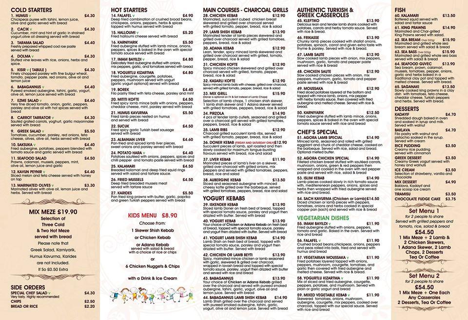 Menu at Agora Mediterranean Restaurant, Bournemouth