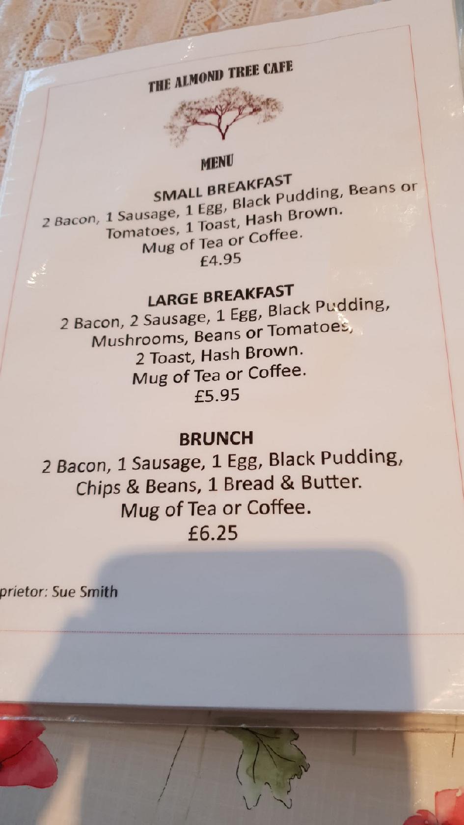 Menu at Almond Tree Cafe, Prestatyn