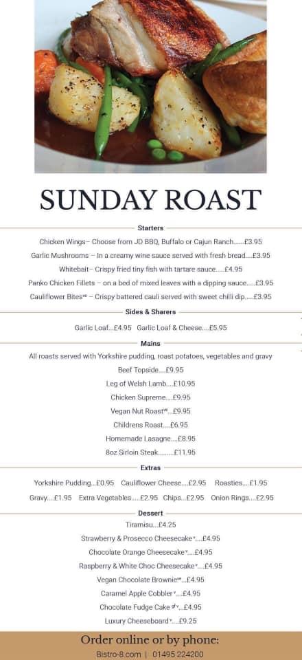Menu at Bistro 8 restaurant, Blackwood