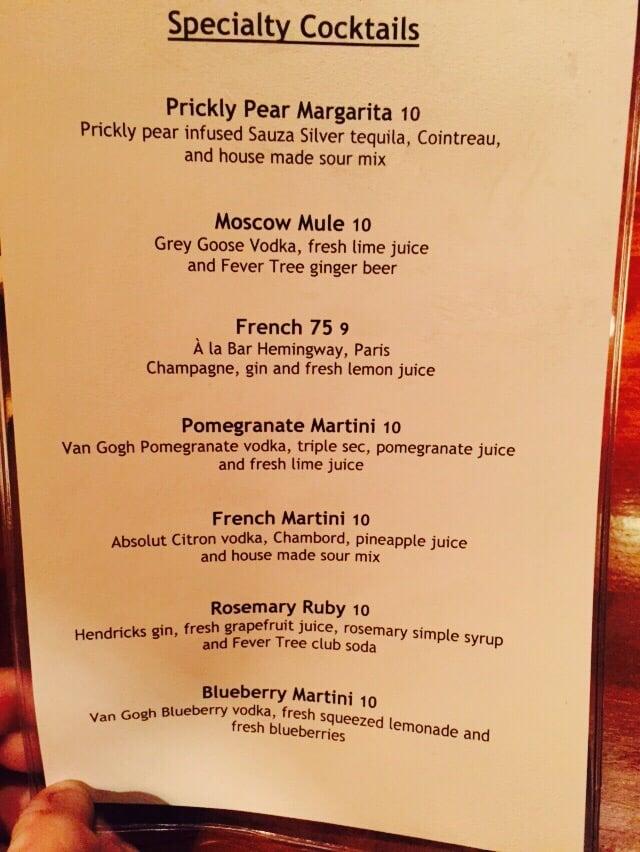 Menu at BrickTop's restaurant, Franklin, W McEwen Dr