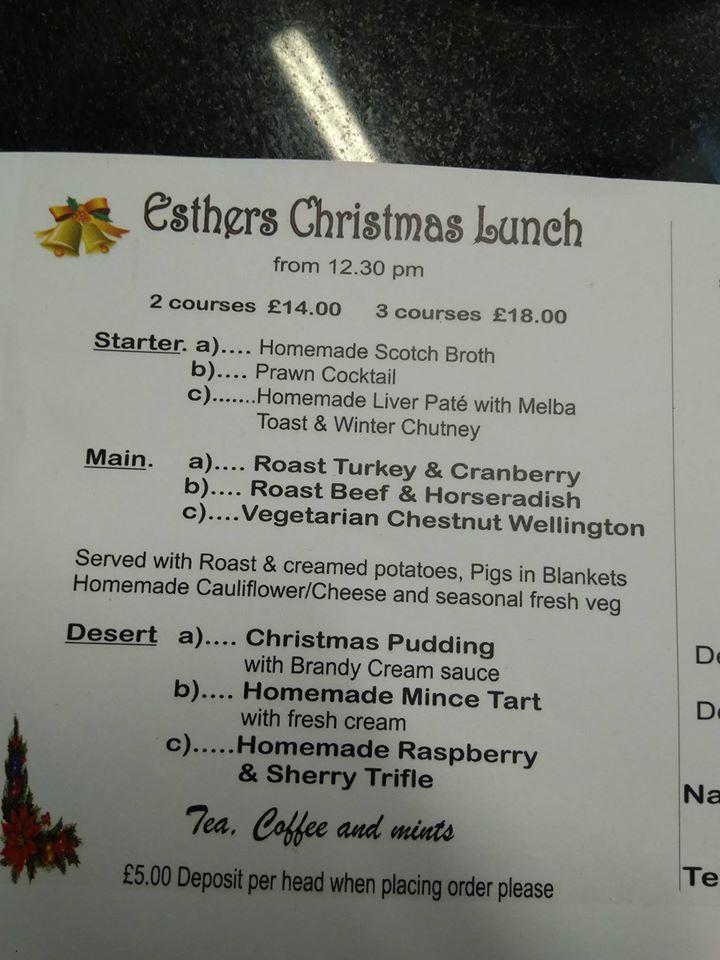 Menu at Esthers Cafe, Bristol