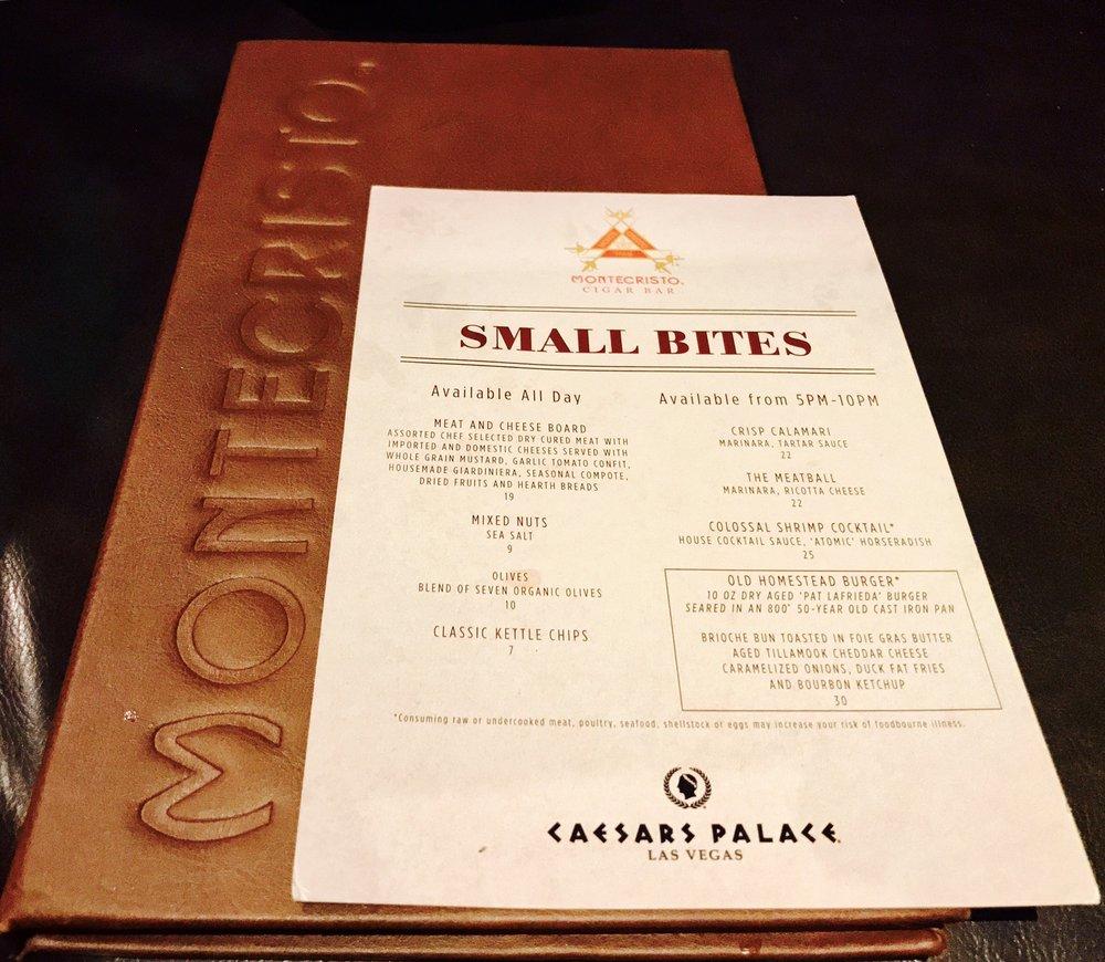 Menu at Montecristo Cigar Bar, Las Vegas