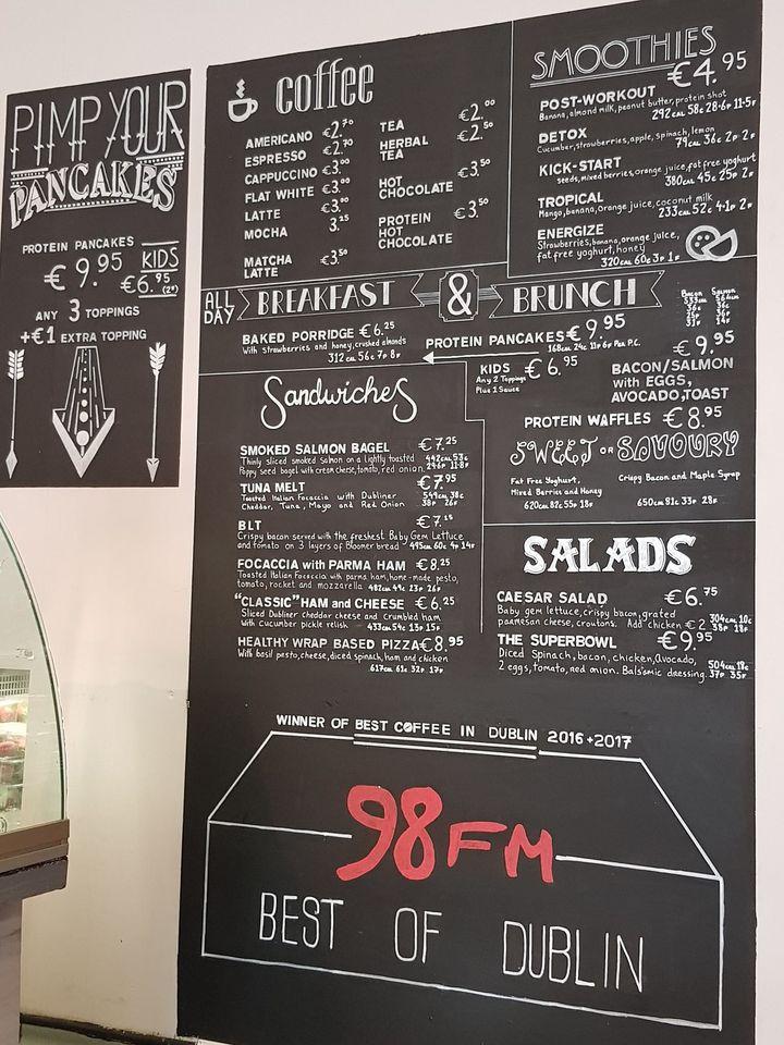 Menu at The Grind Howth cafe, Dublin, St Lawrence Rd
