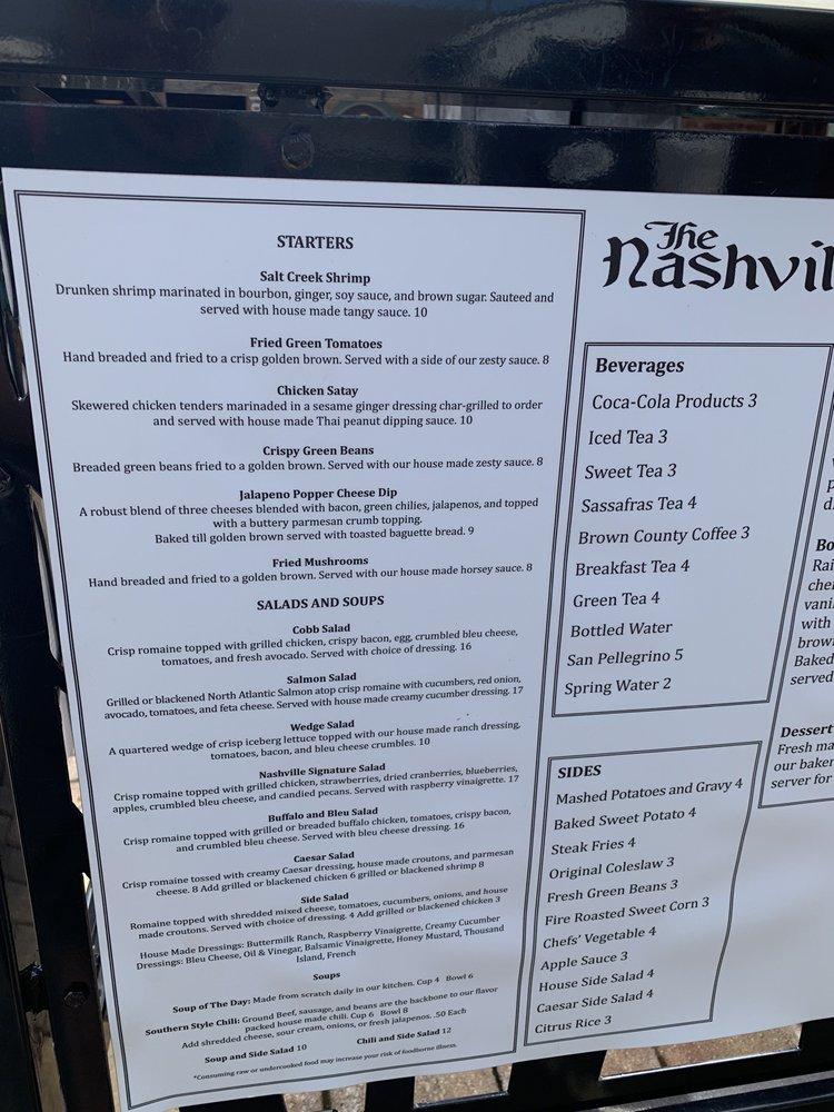 Menu at The Nashville House restaurant, Nashville, 15 S Van Buren St