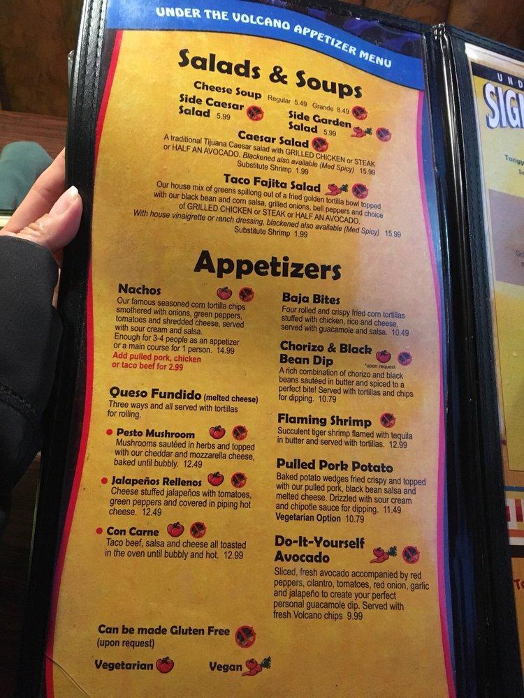 Menu at Under The Volcano restaurant, London