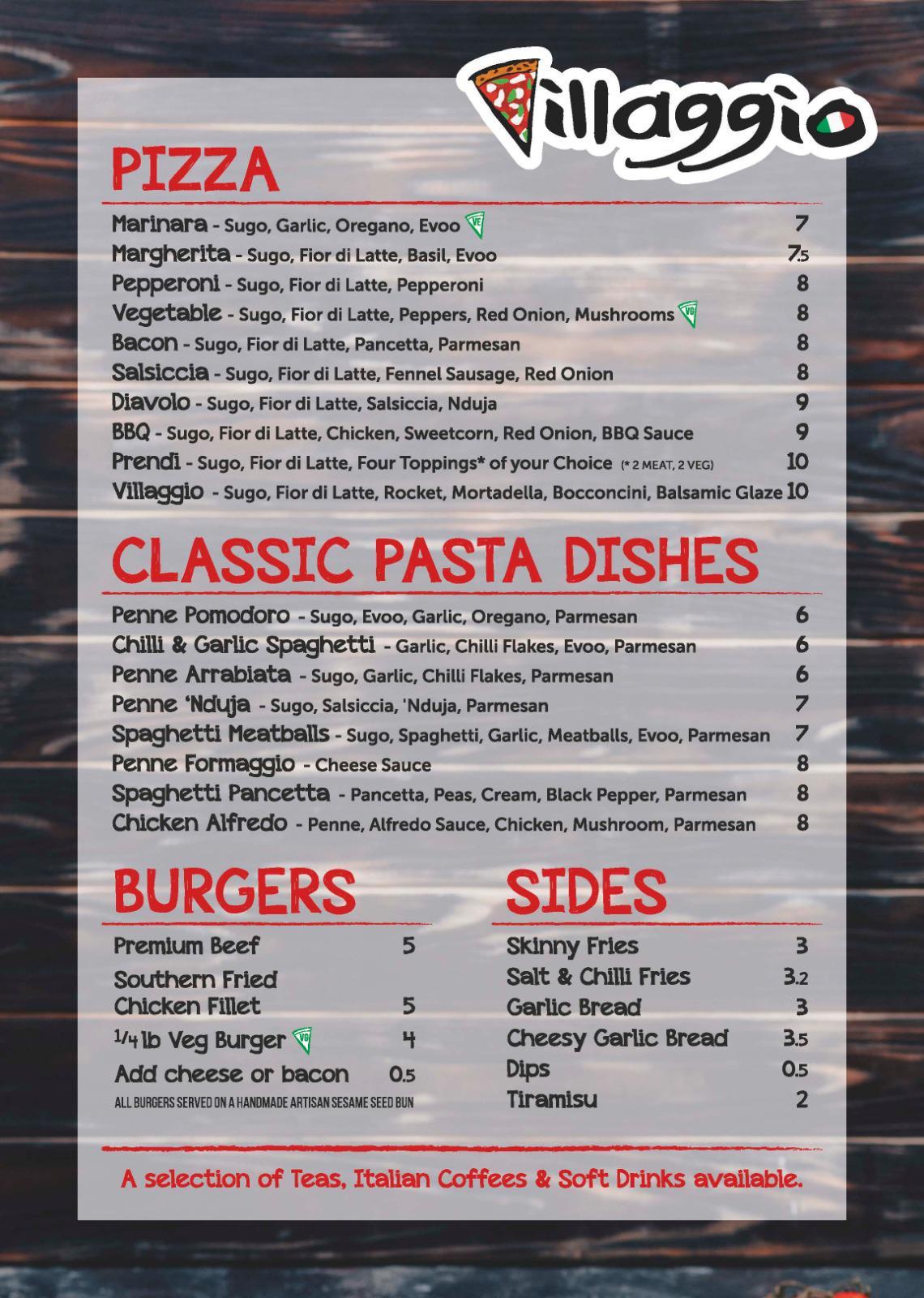 Menu at Villaggio Pizza Glasgow pizzeria, Glasgow
