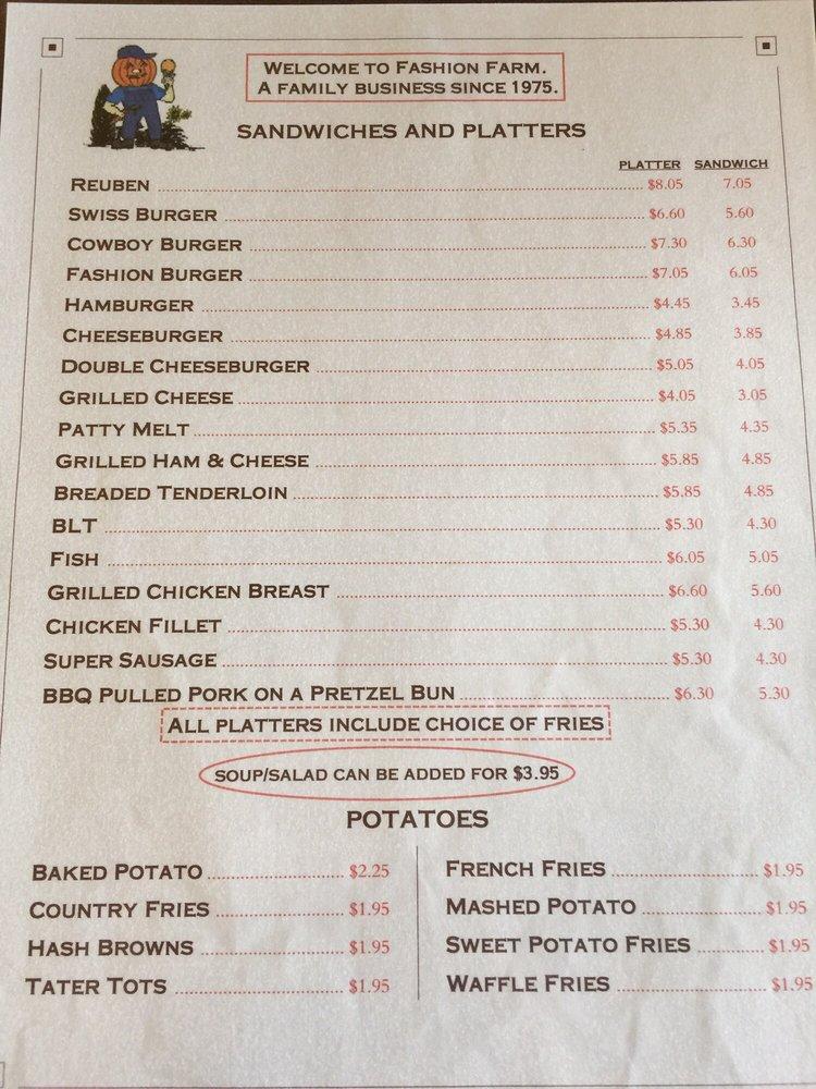 Menu at Fashion Farm Inc restaurant, Ligonier