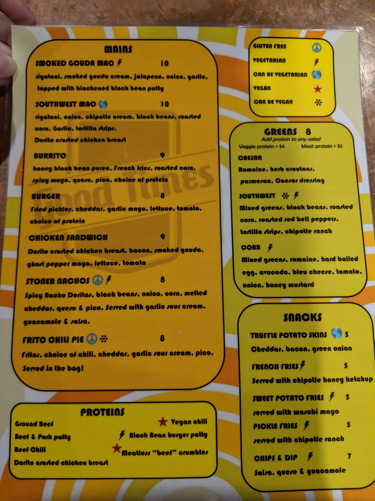 Menu at Good Times pub & bar, Oklahoma City