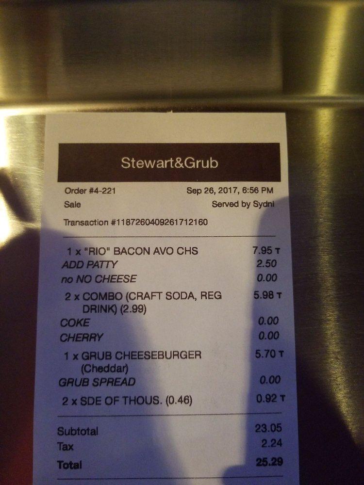Menu at Stewart & Grub restaurant, Downey