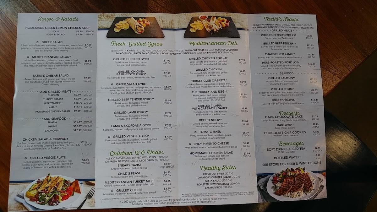 Menu at Taziki's Mediterranean Cafe - Florence, Florence, 261 Cox Creek ...