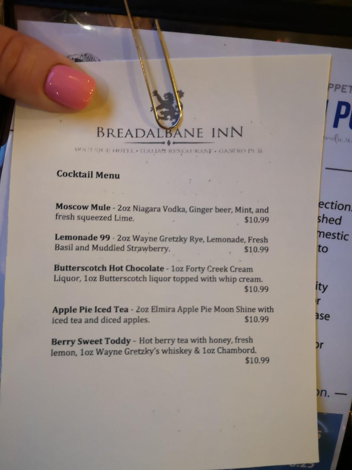 Menu at The Fergusson Room restaurant, Fergus
