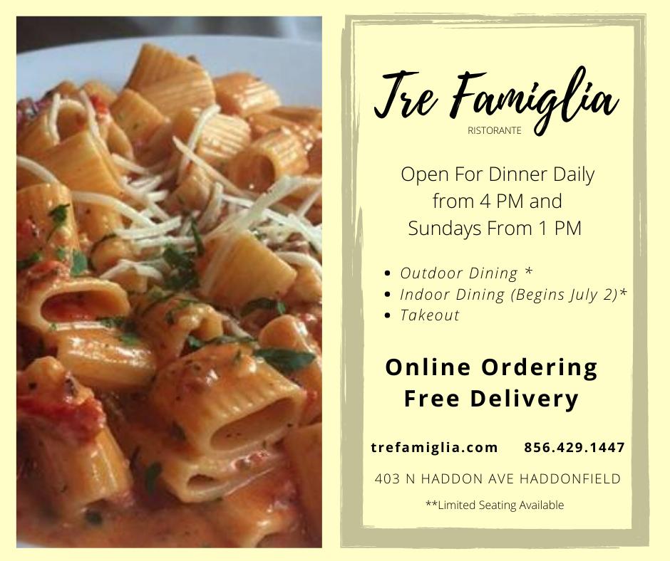 Menu at Tre Famiglia Ristorante BYOB desserts, Haddonfield