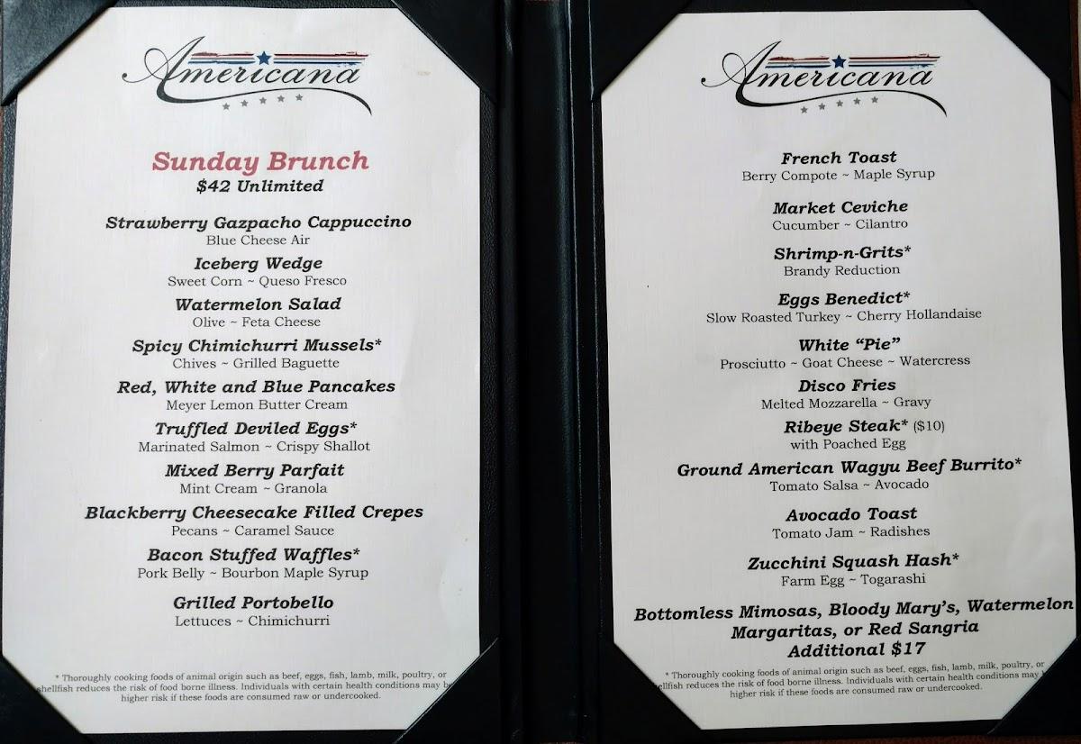 Menu at Americana Restaurant, Las Vegas