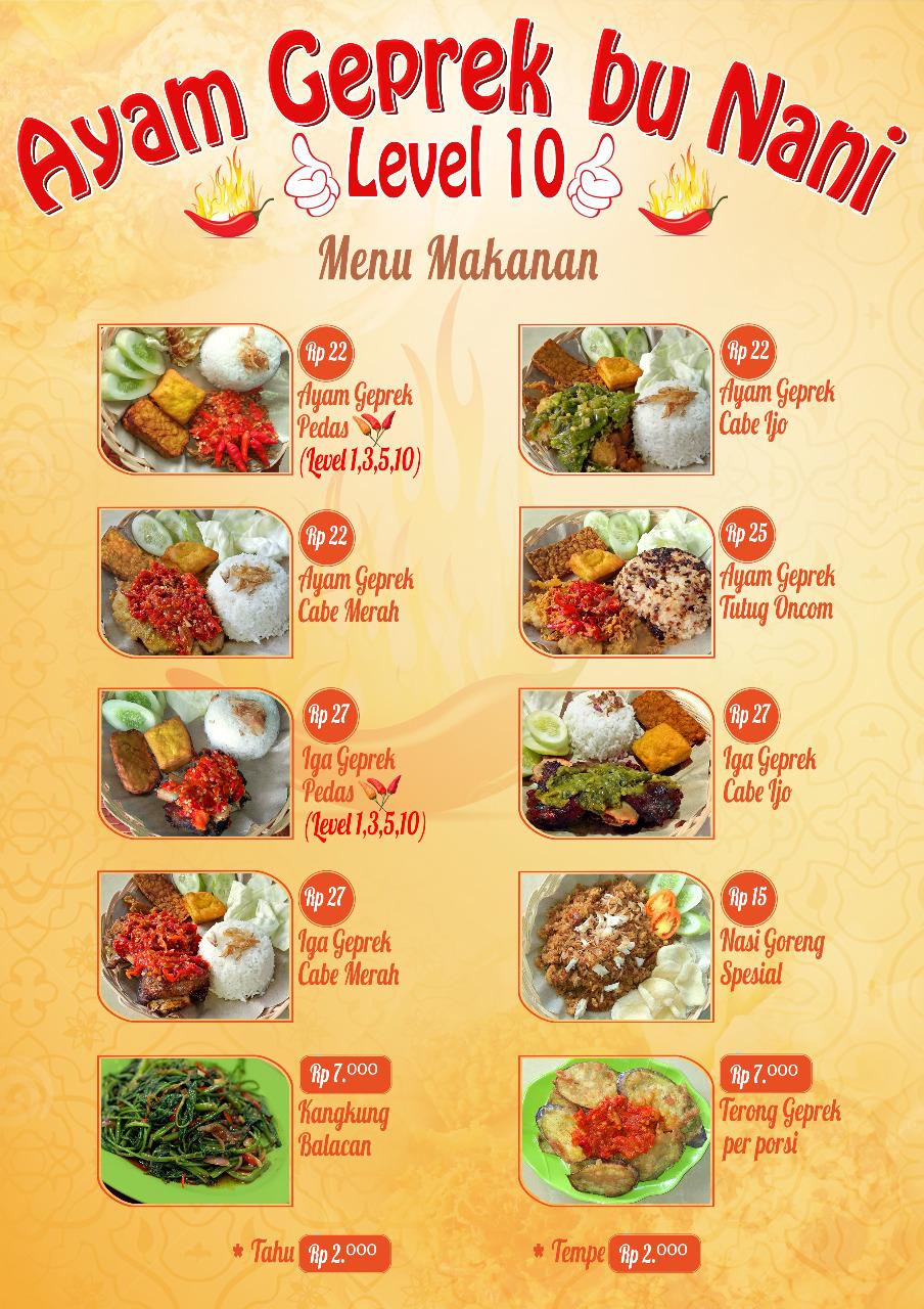 Menu at Ayam Geprek Bu Nani Level 10 restaurant, Karawang