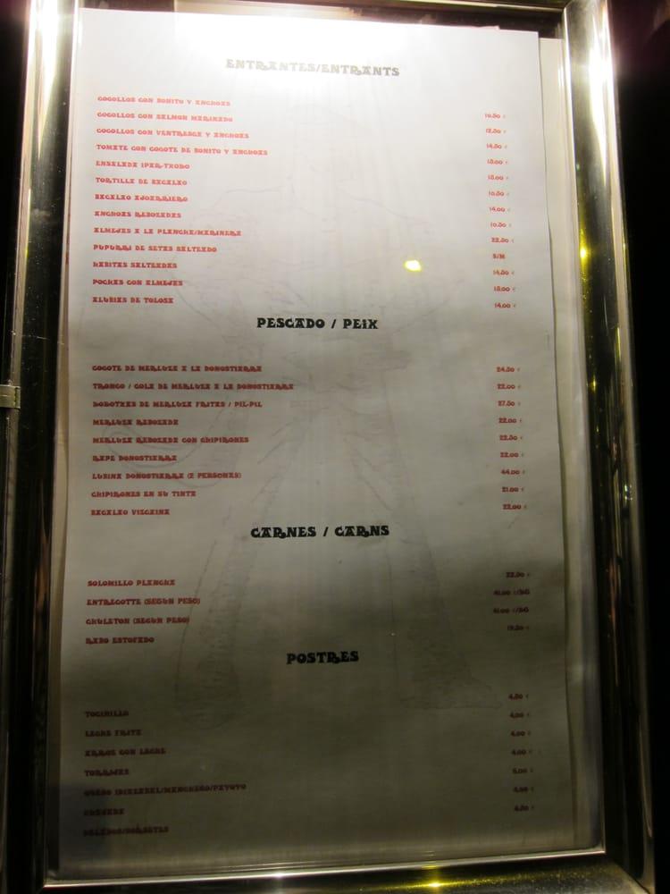 Menu at Ipar Txoko restaurant, Barcelona