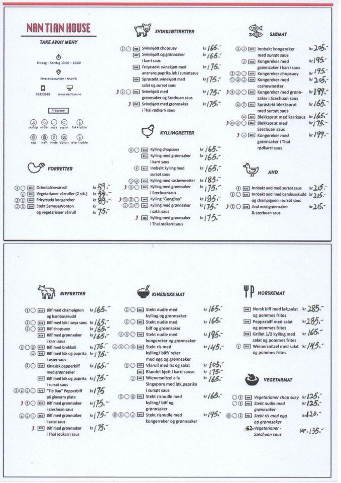 Menu at Kinarestauranten i Knarvik, Knarvik