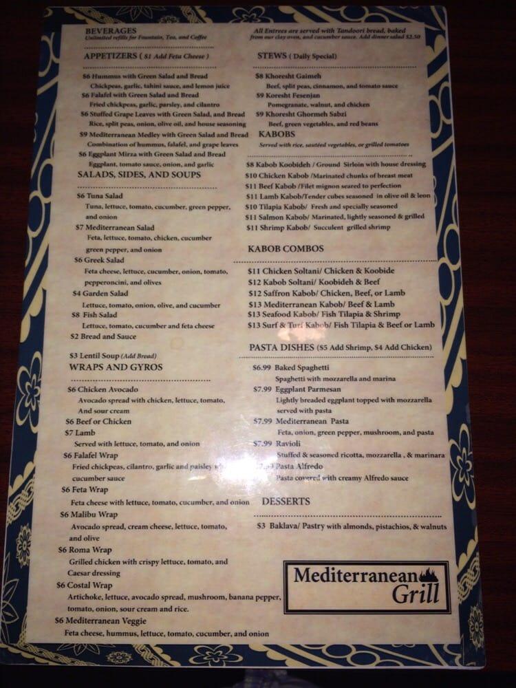Menu at Mediterranean Grill restaurant, Salisbury