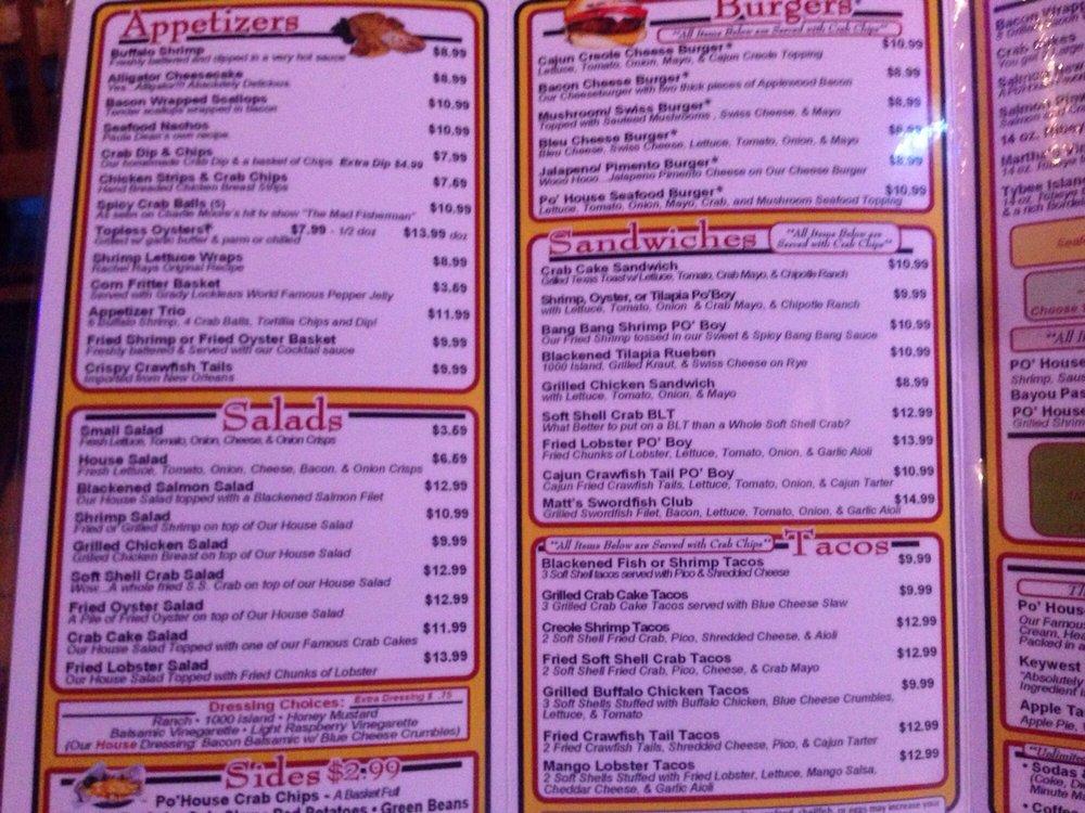 Menu at Palmetto Oyster House restaurant, Sumter