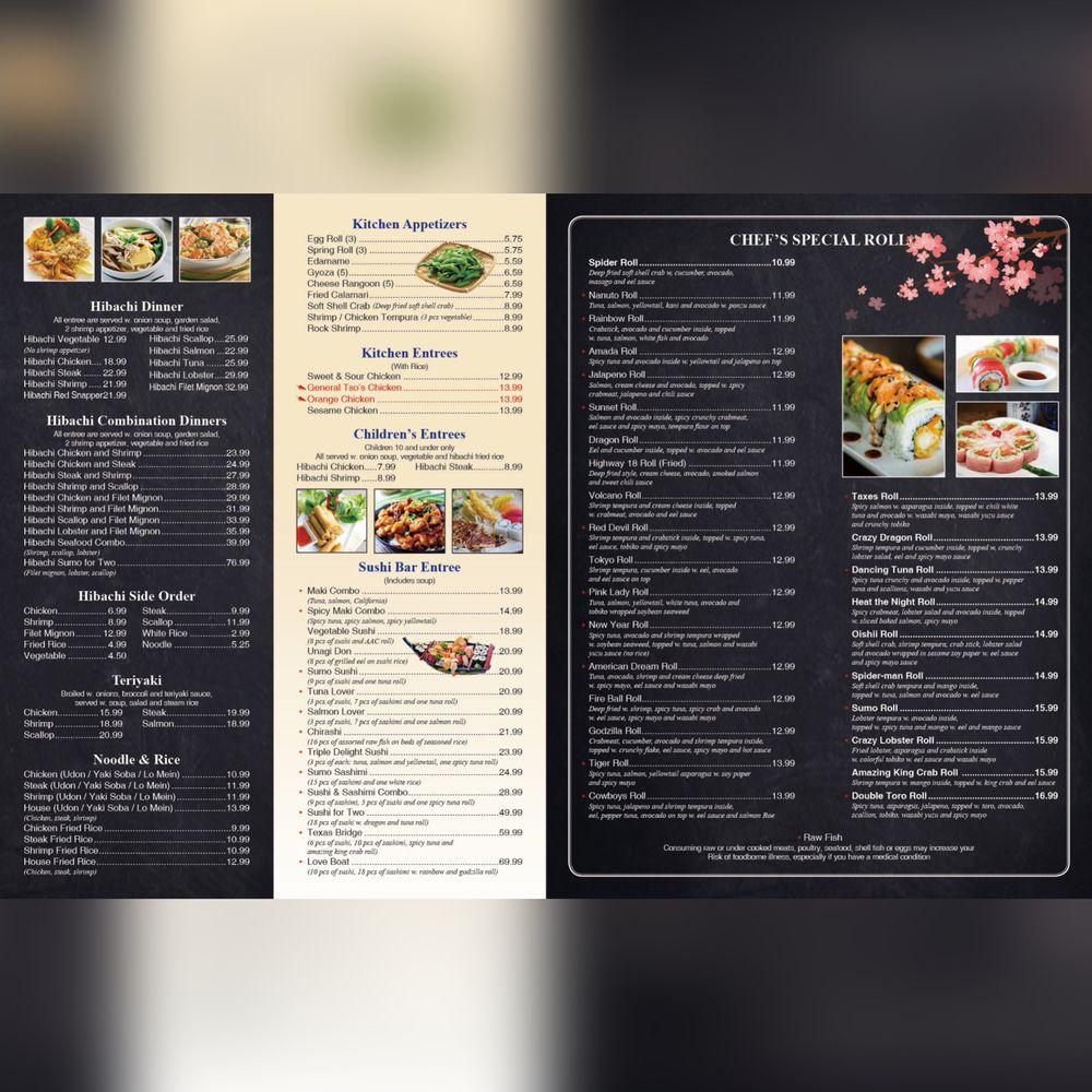 Menu at Sumo Sushi & Hibachi restaurant, Midland
