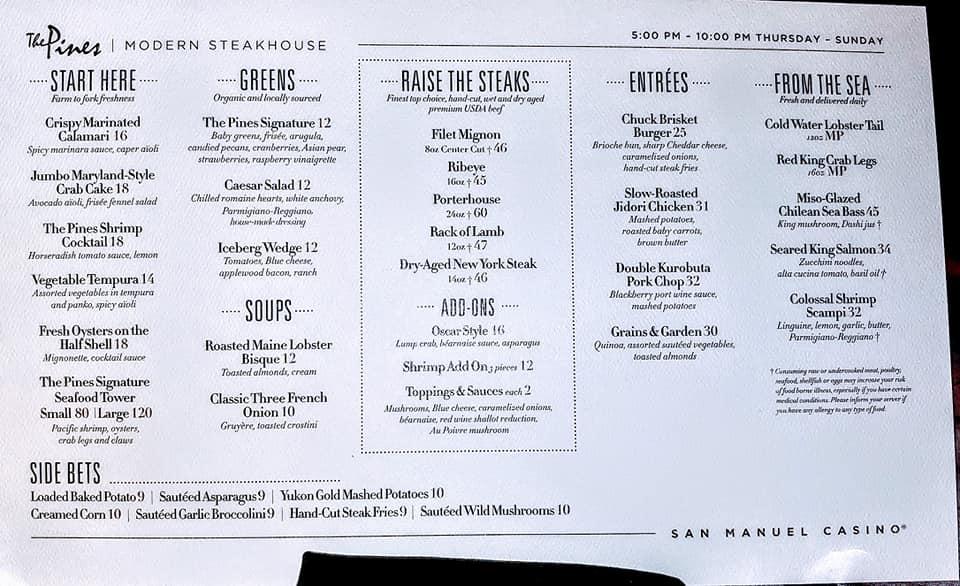 Menu at The Pines Modern Steakhouse, Highland