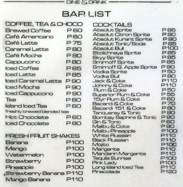 Menu at Vue Dine & Drink restaurant, Lapu-Lapu City, 8XHG+CQ8