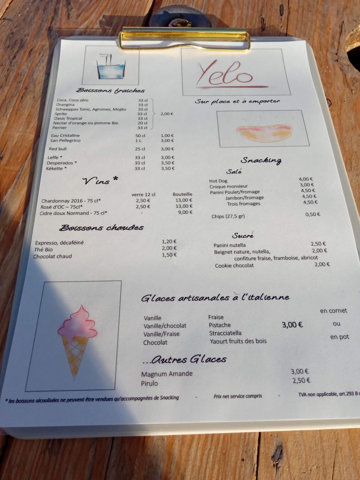 Menu at Yelo (Snack Bar Glaces), Colleville-Montgomery