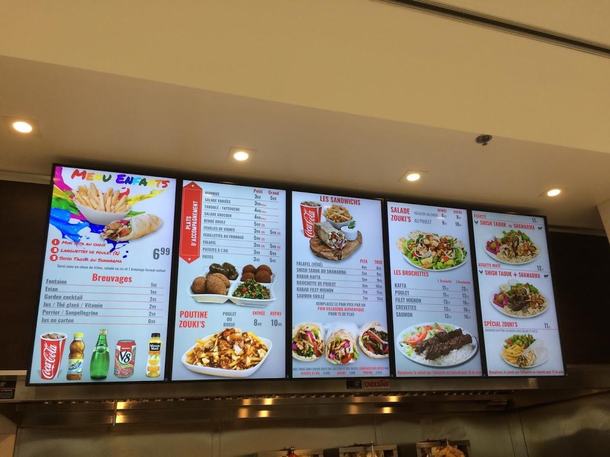 Menu at Zouki's restaurant, Montréal, Decarie Blvd