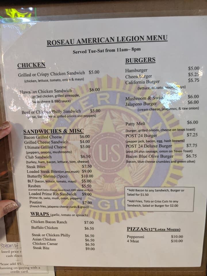 Menu at American Legion pub & bar, Roseau