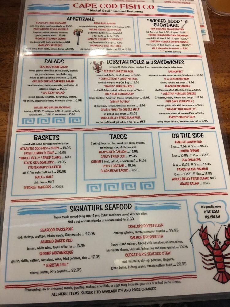 Menu at Cape Cod Fish Co restaurant, Fort Myers