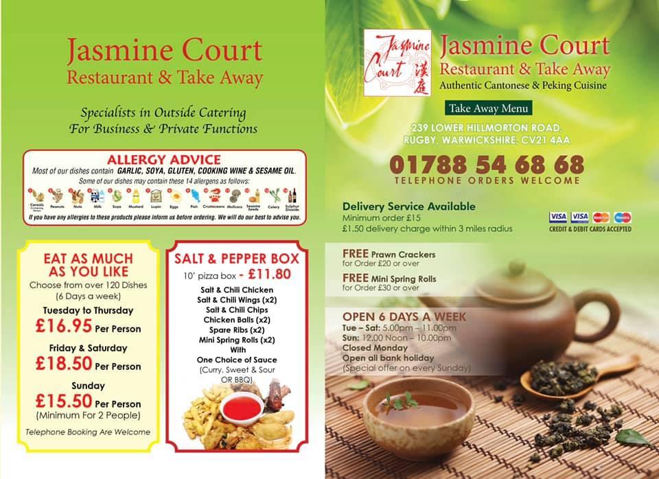 Menu at Jasmine Court Chinese Restaurant, Rugby