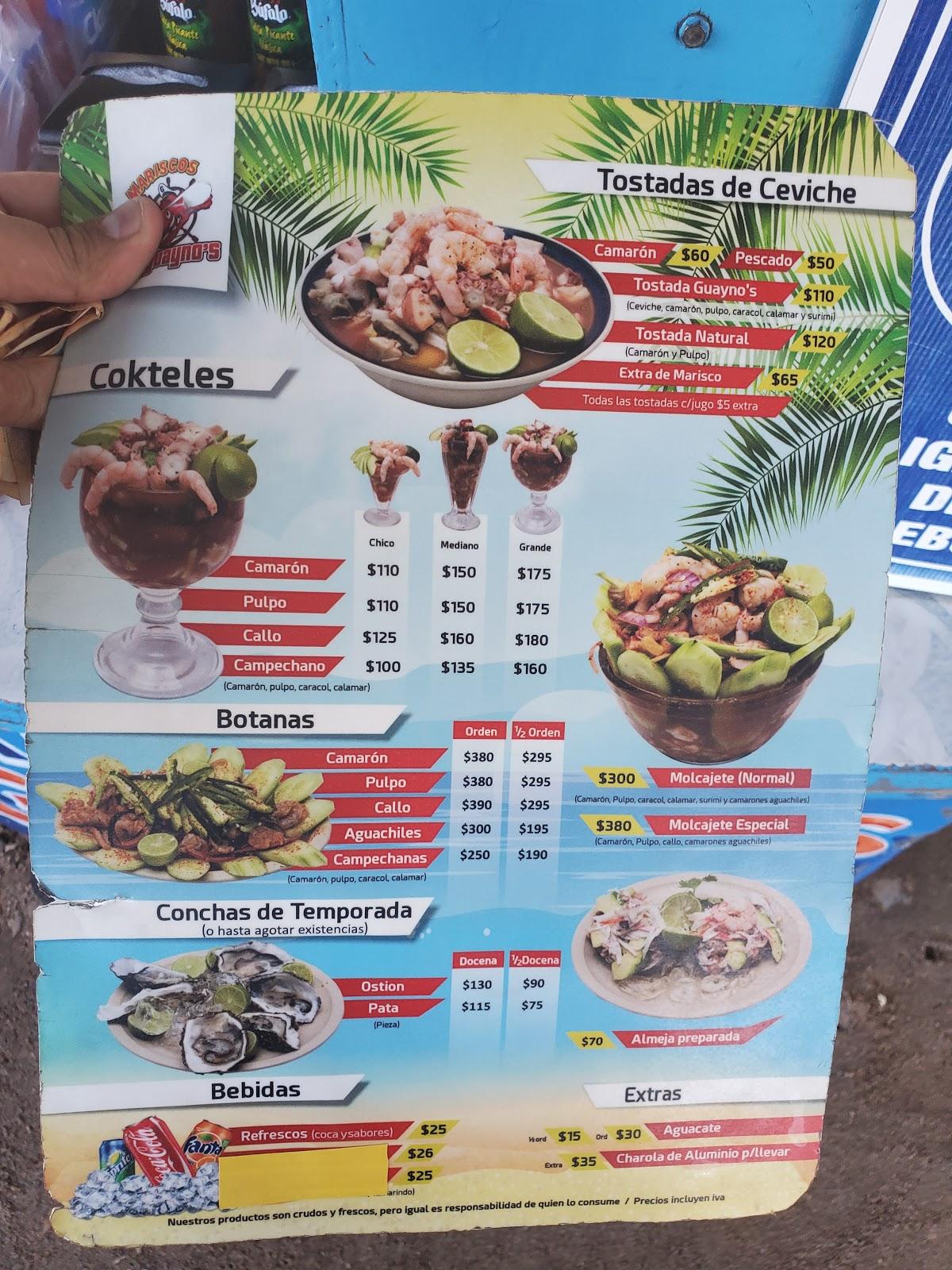 Carta del restaurante Mariscos El Guaynos, Mexicali