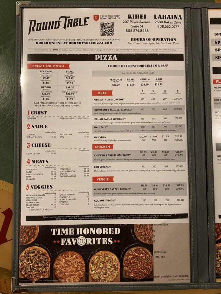 Menu at Round Table Pizza pizzeria, Kihei, 70 E Kaahumanu Ave