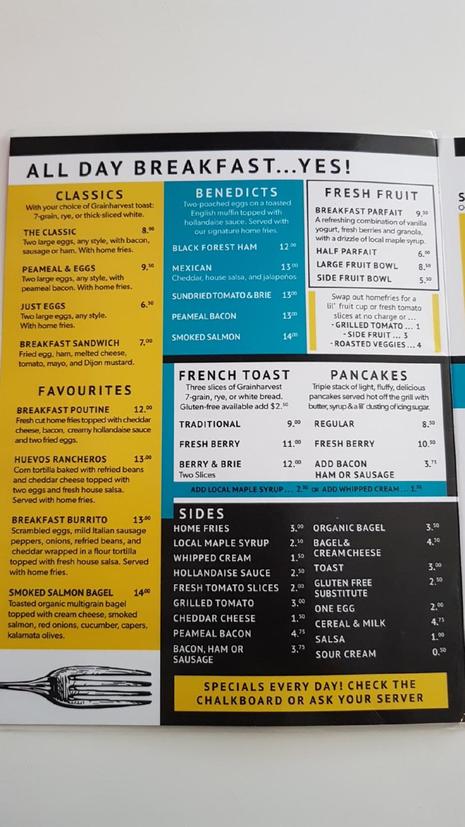 Menu at Box Social restaurant, Elora