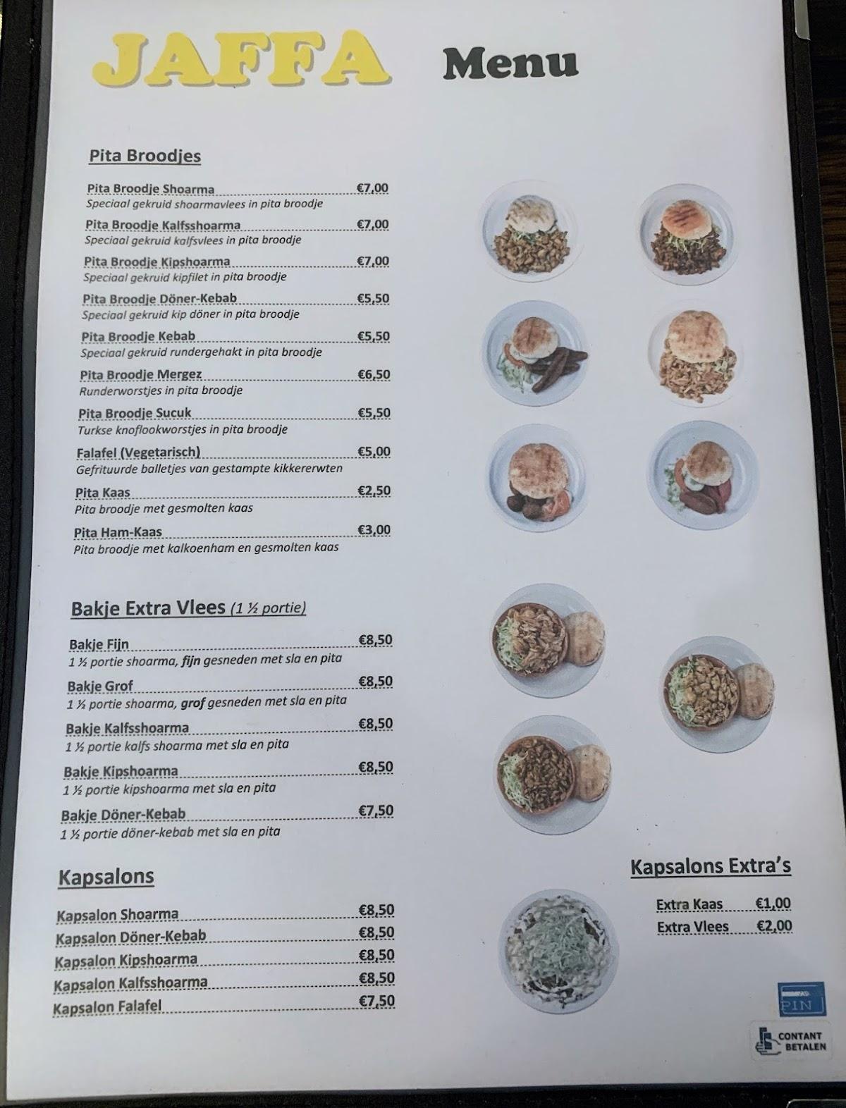 Menu at Jaffa Shoarma, Rotterdam