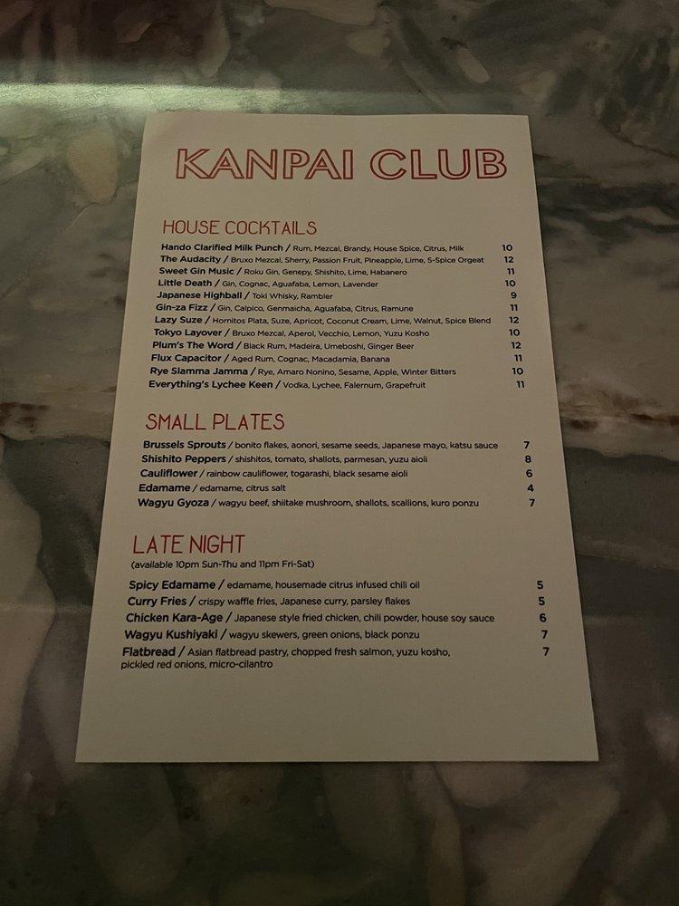 Menu at Kanpai Club, Houston