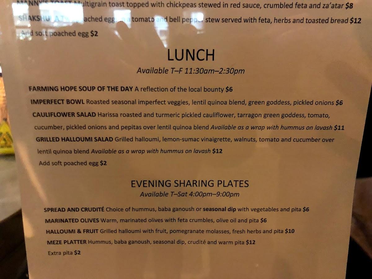 Menu at Manny’s cafe, San Francisco