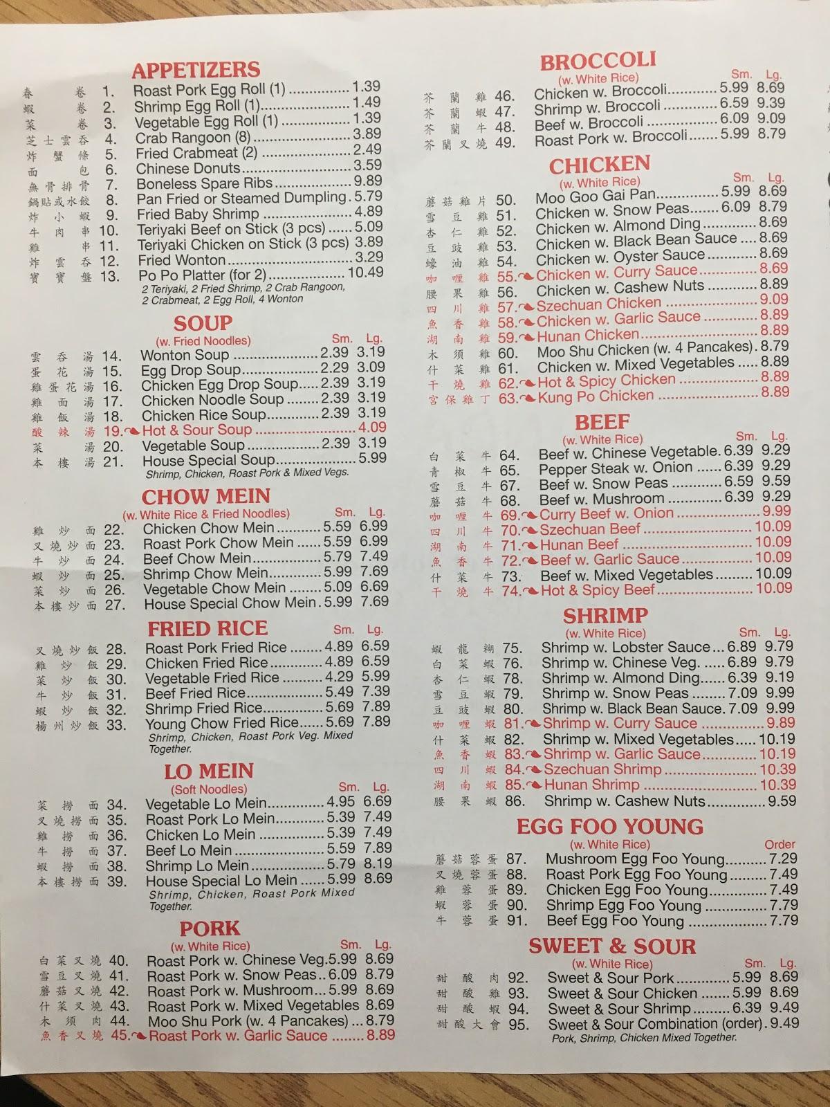 Menu at New Panda House restaurant, Johnsonburg