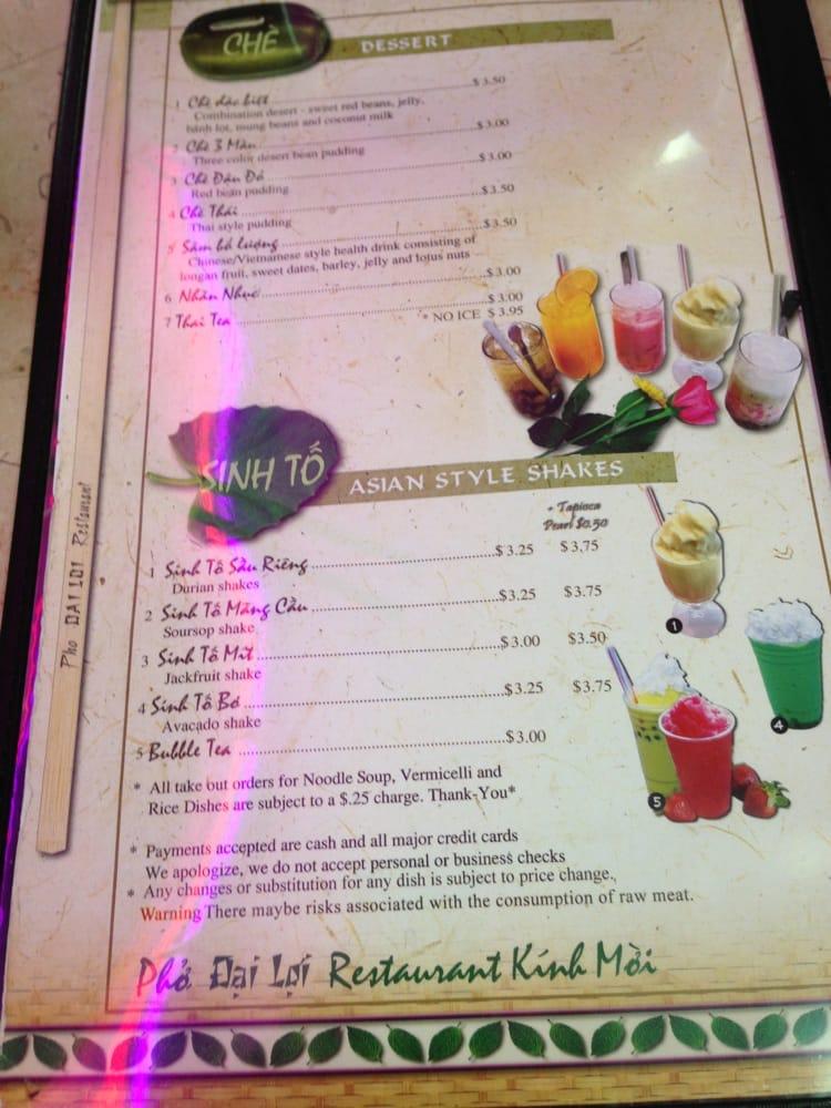 Menu at Pho Dai Loi restaurant, Forest Park, Jonesboro Rd