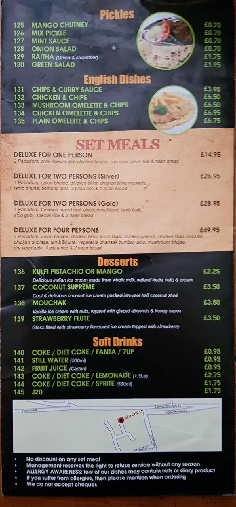 Menu at RED CHILLI restaurant, Penryn