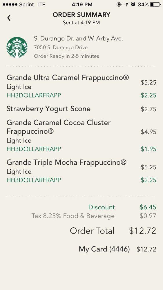 Menu at Starbucks restaurant, Las Vegas, S Durango Dr