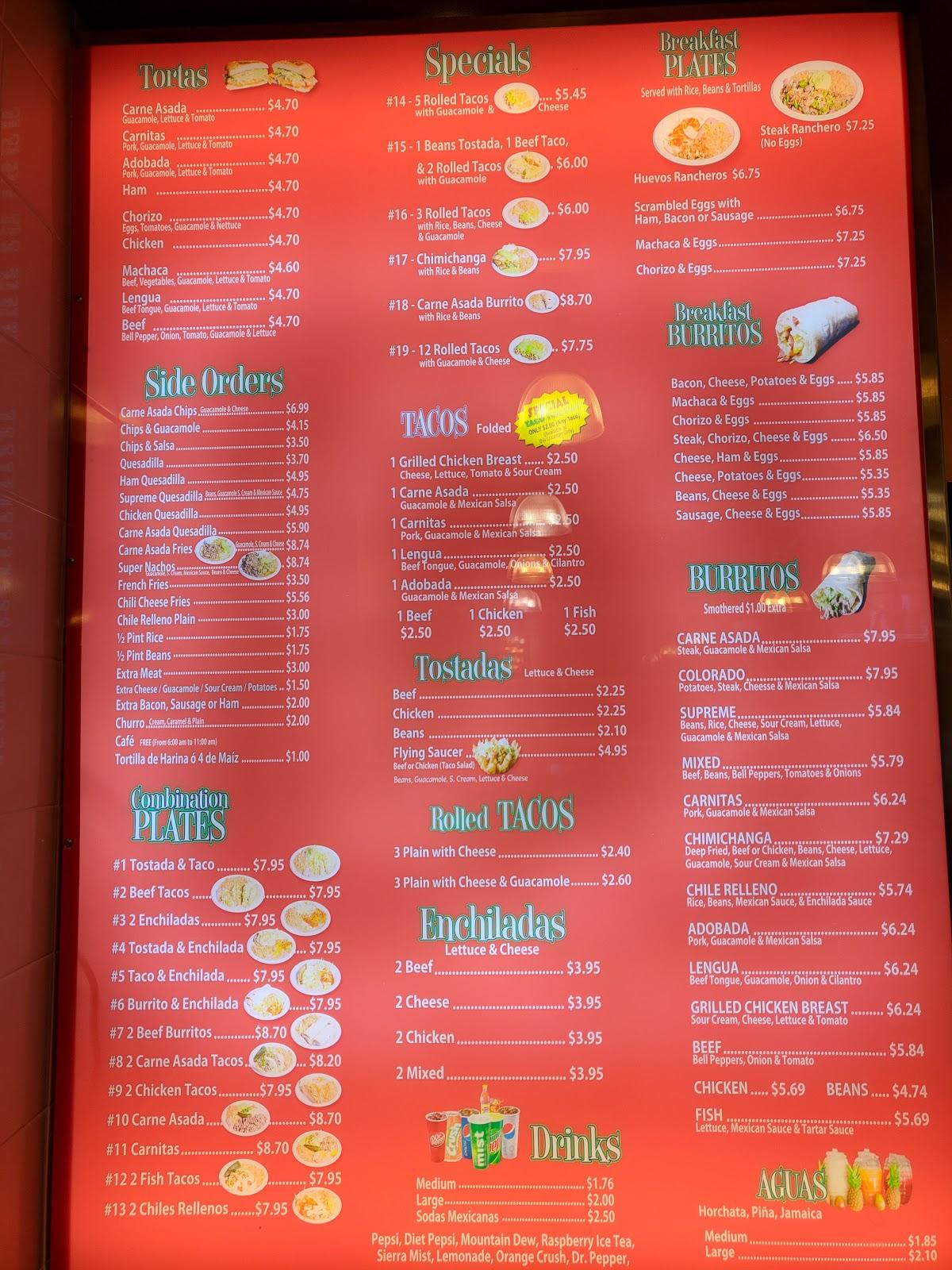 Menu at Taco Star fast food, Aurora