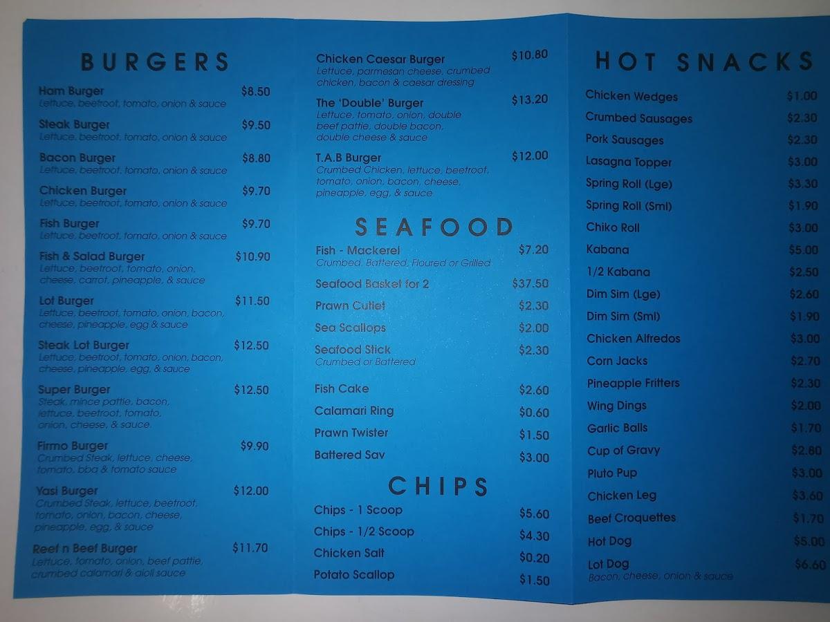 Menu at Take-A-Break Burger Bar, Kirwan