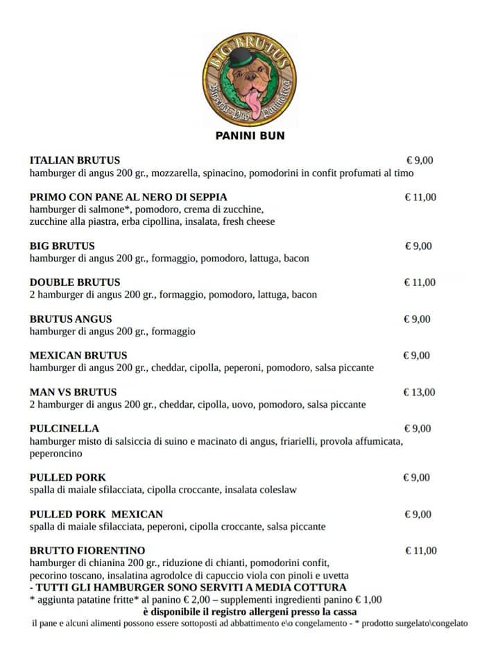 Menu at Big Brutus pub & bar, Poggio Terzarmata