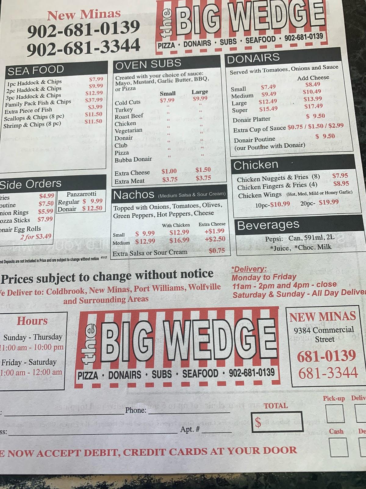 Menu at Big Wedge New Minas pizzeria, New Minas