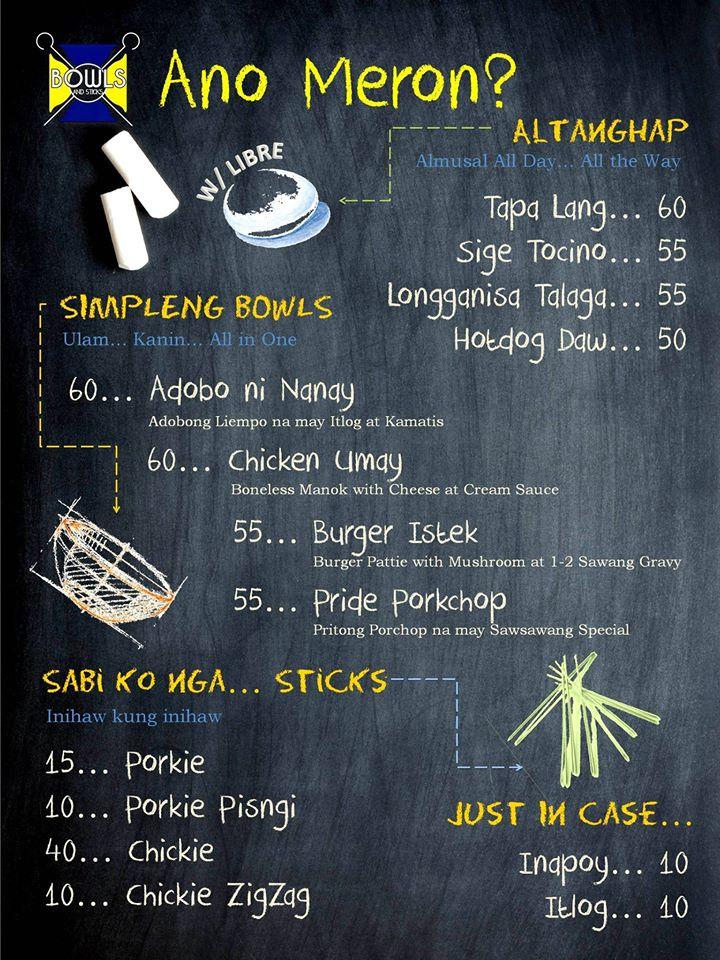 Menu at BOWLS & Sticks restaurant, Baguio, New Lucban Extension corner ...