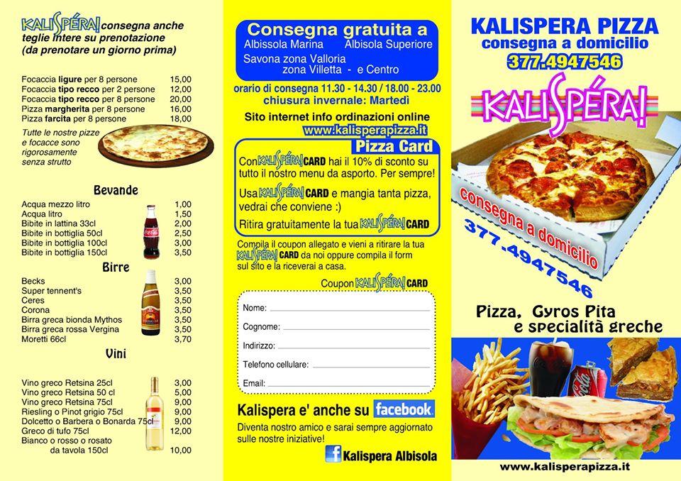 Menu au Kalispera Albisola restaurant, Albisola Superiore