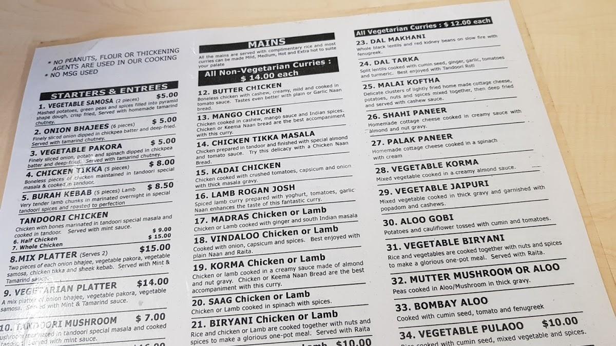Menu at Krishna Indian Restaurant and Takeaways, Mosgiel, 168A Gordon Rd