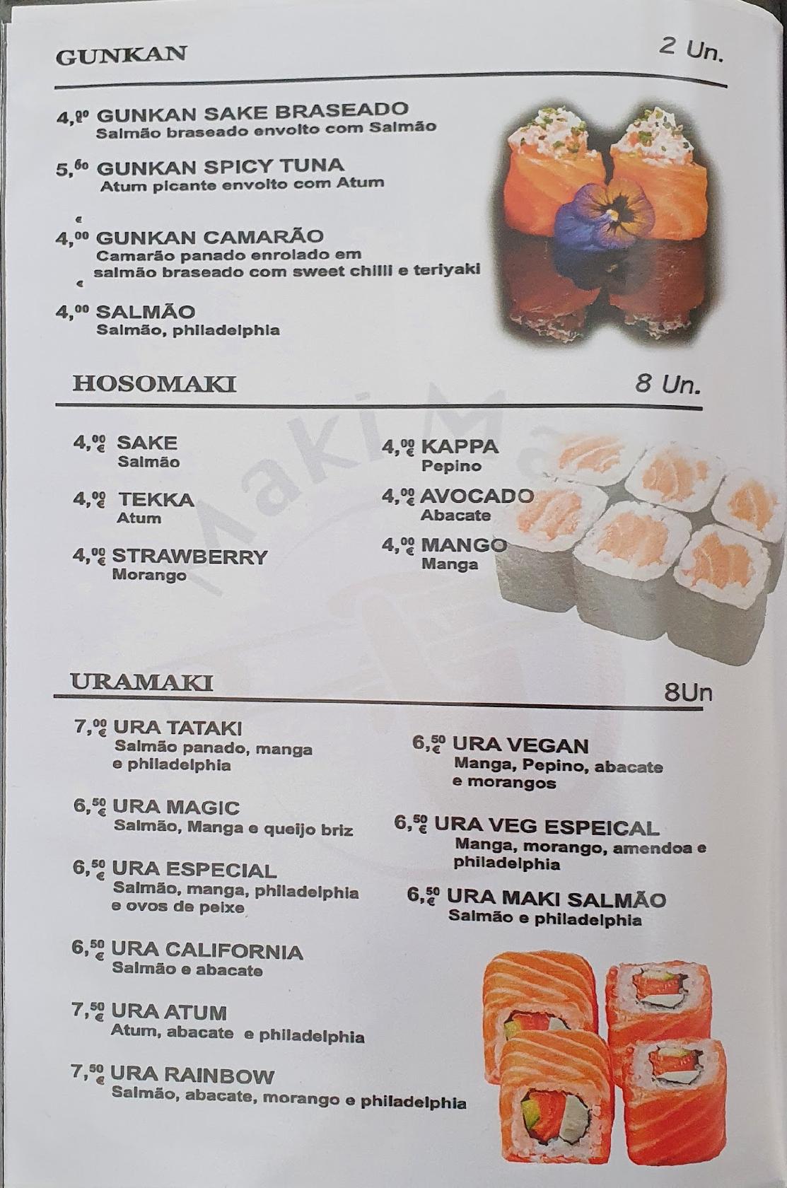 Carta del restaurante Maki Magic Sushi, Quinta do Conde