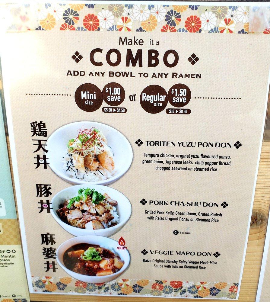 Menu at Menya Raizo restaurant, Vancouver