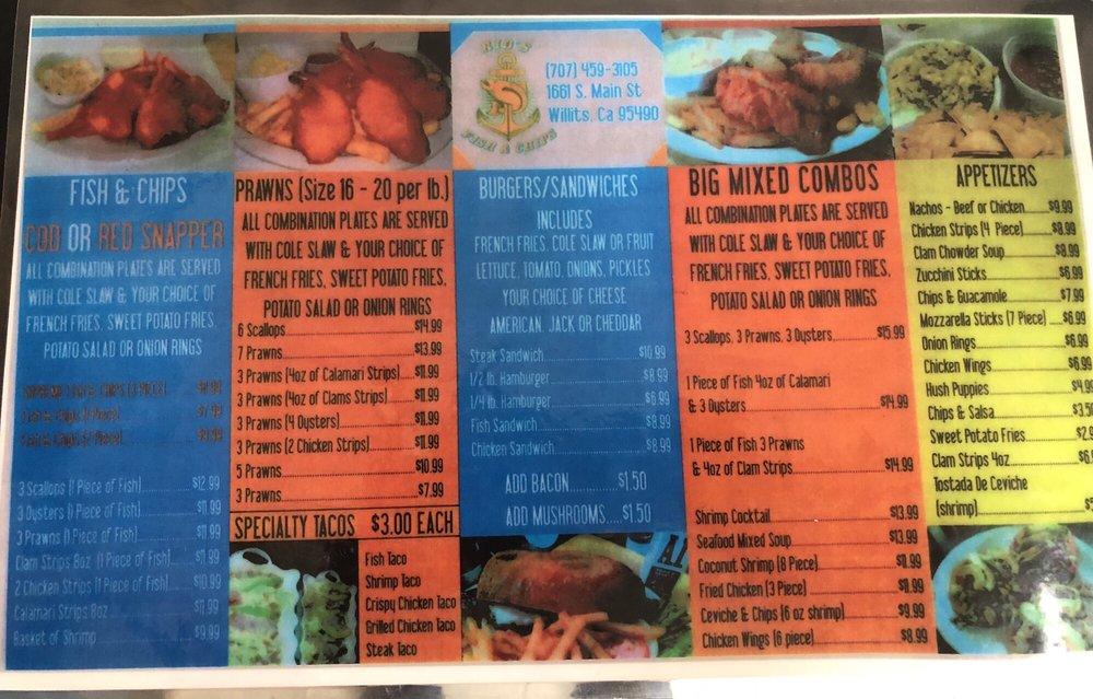 Menu at Rio's Fish & Chips restaurant, Willits